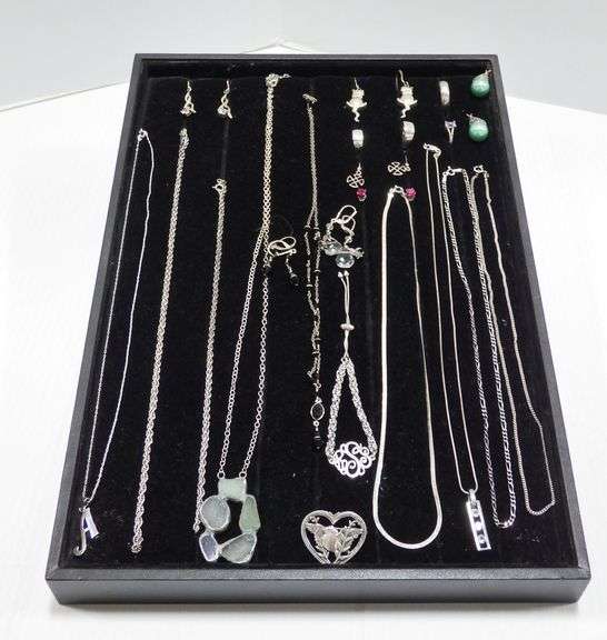 Sterling silver jewelry collection, includes: Necklaces, chains ...