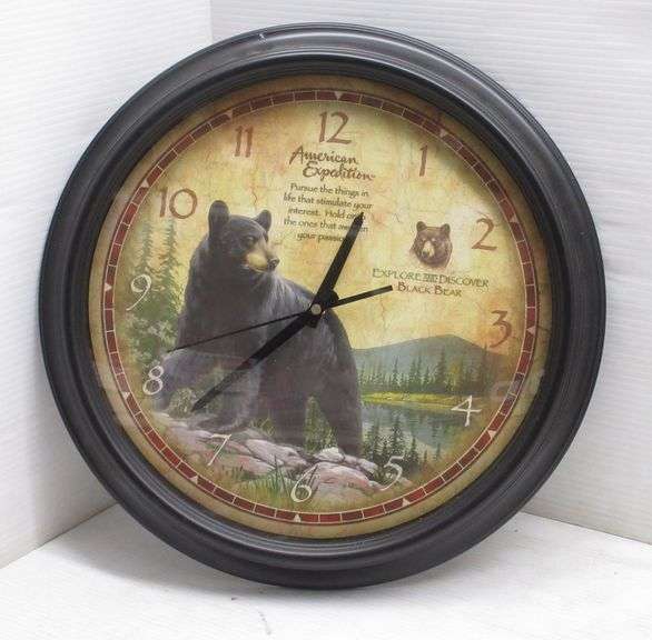 American Expedition bear wall clock, 17"Dia - Albrecht Auction Service