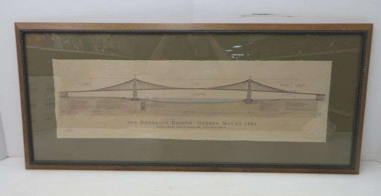 Architectural blueprint print of the Brooklyn Bridge, designed by John ...