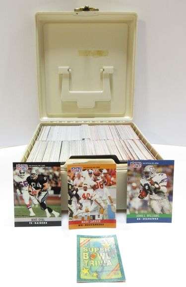 Plastic storage container full of 1990's NFL football cards, box- 9" x ...