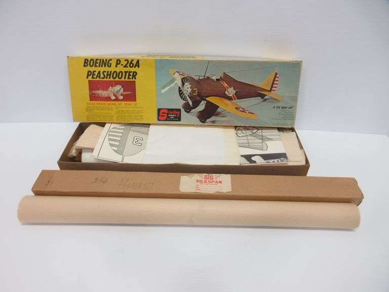 Old Boeing P-26A Model Peashooter Kit, and Box of Silkspah Airplane Kit ...