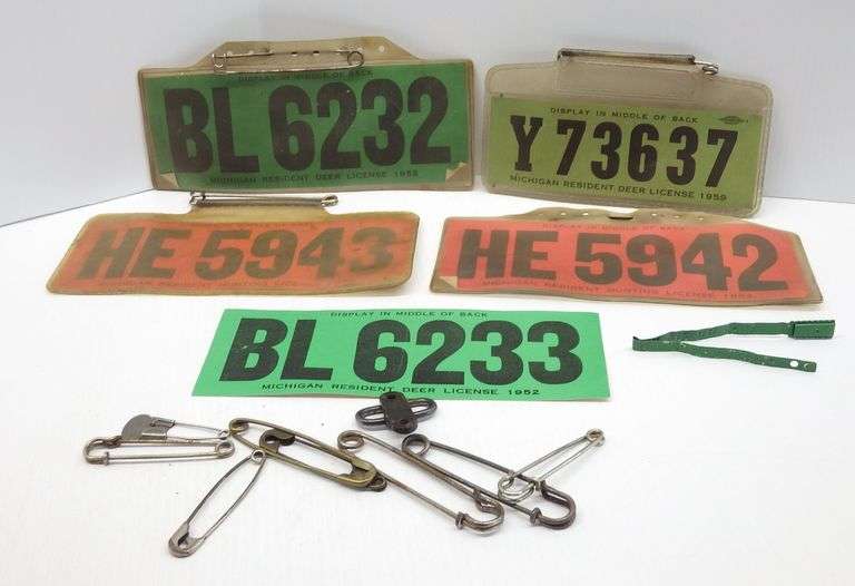 (5) Vintage 1950s Michigan deer hunting licenses, 4- with plastic ...