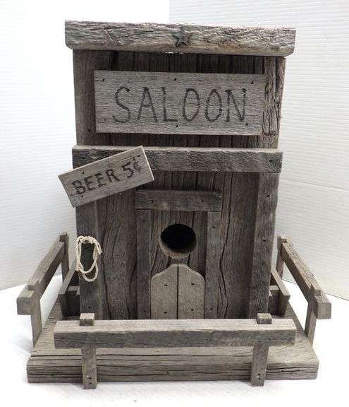 Saloon-Birdhouse, made from barn wood, 12" x 14", in good condition ...
