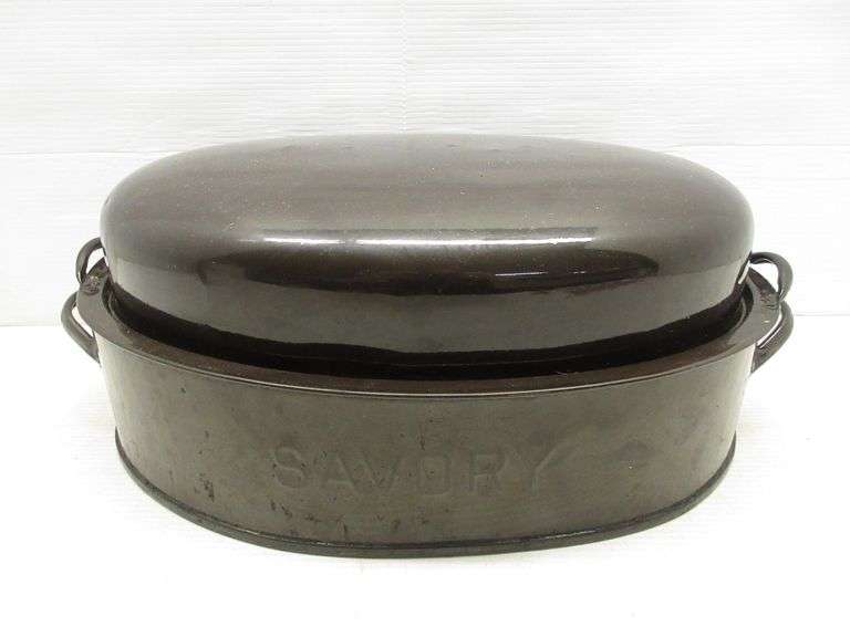 Porcelain turkey roasting pan, 18"W, excellent - Albrecht Auction Service