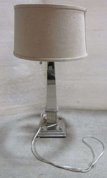 Frederick Cooper table lamp, suede lamp shade and two light sockets, 28 ...