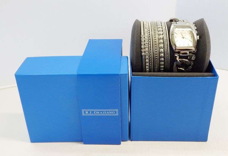RJ Graziano HSN women's quartz wrist watch and crystal bangle bracelet ...