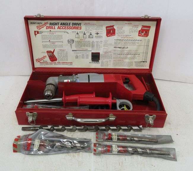 Milwaukee corded heavy duty right angle drill with case and (5) auger ...