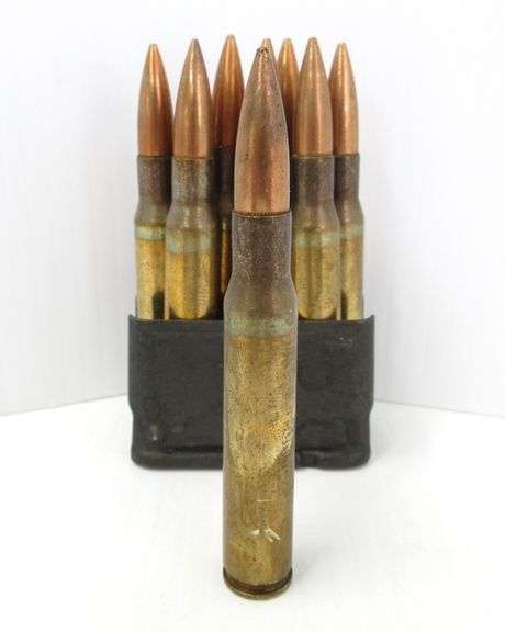M1 Garand clip complete with (8) rounds of .30-06 ammo, LC head stamp ...