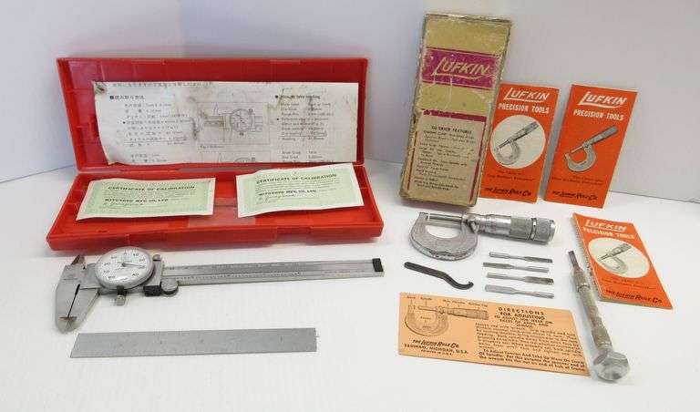 Lufkin micrometer with adjustment tools, Mitutoyo caliper with ...