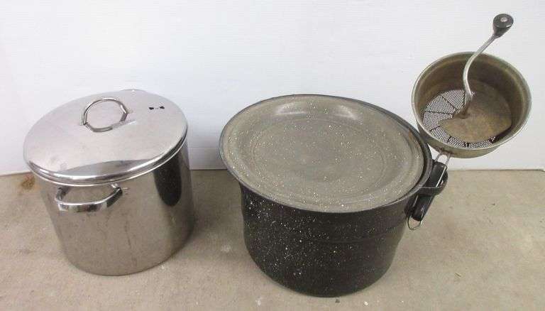Granite canning pot, large stainless steel pot, hand crank food mill ...