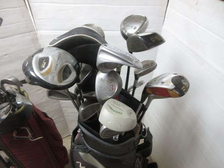 Golf clubs in (2) bags, Nike, Ping, and more, up to 35"H, various ...
