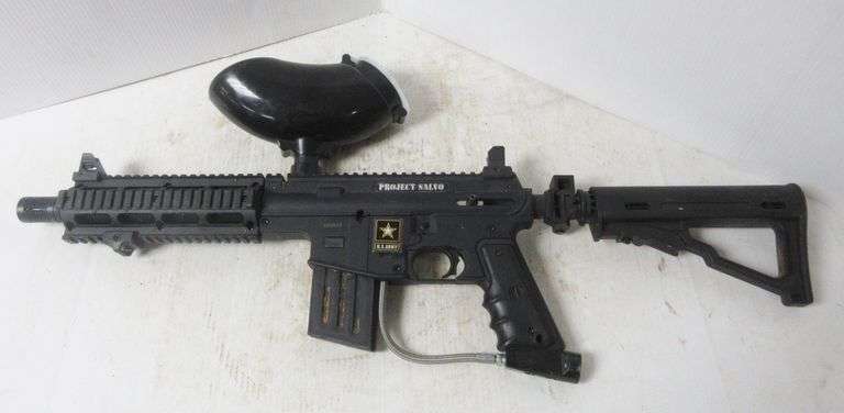 Project Salvo paintball gun with hopper, fired when tested, as is ...