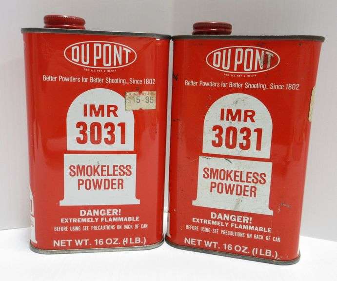 (2) Cans of IMR-3031 powder, mostly full - Albrecht Auction Service