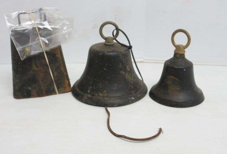 (3) Bells, include: 2- Diecast, 6" and 4" at base; 1- Heavy steel ...
