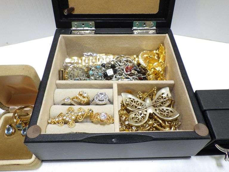 Jewelry box full of jewelry and rings in boxes, include: Necklaces ...