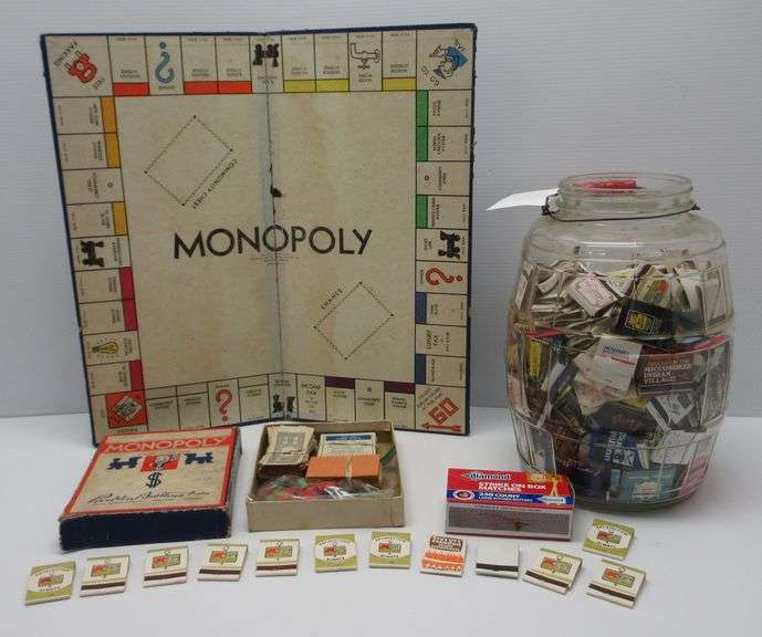 Pickle jar with years of collected matchbooks, jar- 13"H; Antique ...