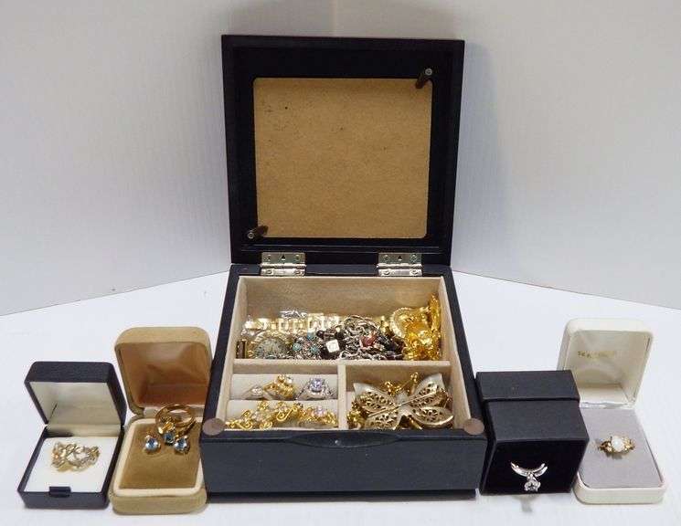 Jewelry box full of jewelry and rings in boxes, include: Necklaces ...