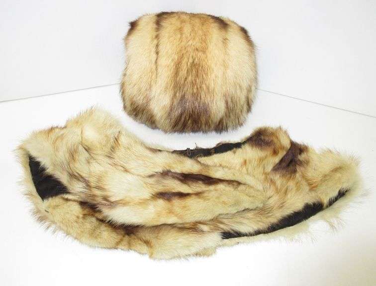 Late 1800s handmade two headed mink stole with mink wristlet attached ...