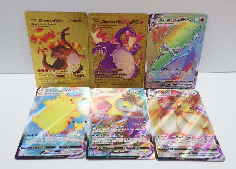 (6) Pokemon VMax Cards, 2- Are good foil fan art cards, very nice ...