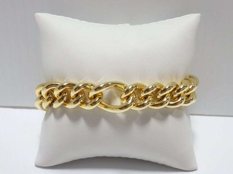 Signed Italy, 18K, GP BZ, Men's Bracelet, 9"L, good; Except where ...