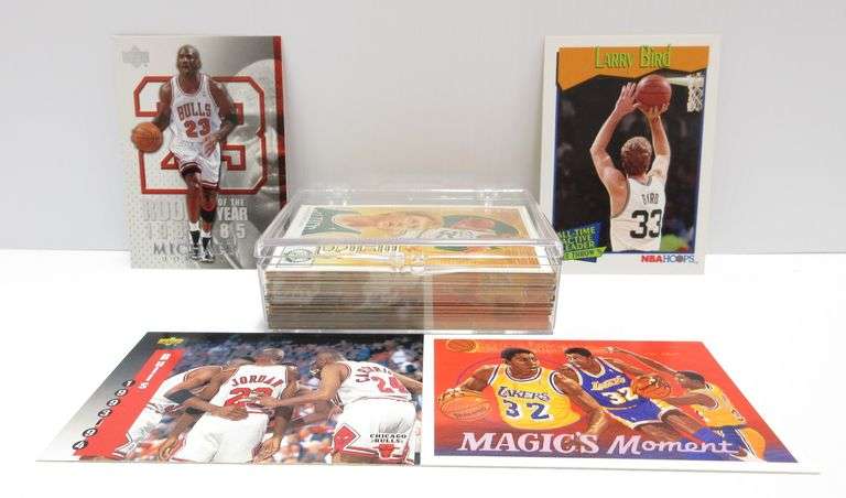 (18) Michael Jordan, (16) Larry Bird, and (16) Magic Johnson cards ...