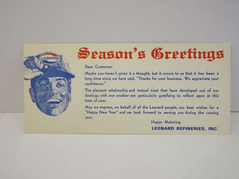 (10) Older Leonard Oil Alma Michigan Christmas Cards, 7 1/4" x 3 1/4 ...