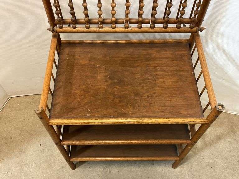 Antique stick and ball book stand, oak, 20"W x 38"H, good - Albrecht ...