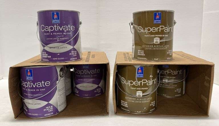 (8) Gallons of paint, include: 4- Paint and primer exterior, 4- Paint ...
