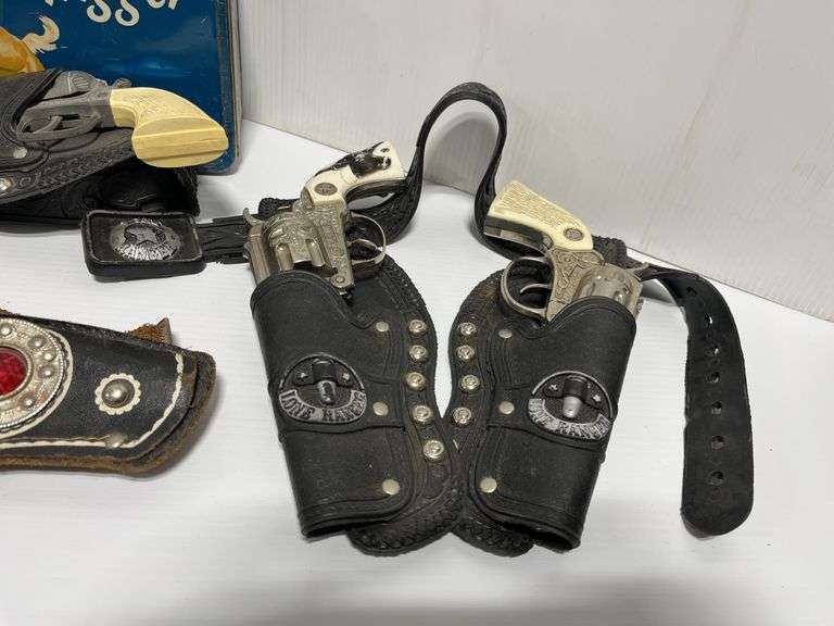 (2) Lone Ranger cap gun double holster belts sets; (2) Lone Ranger cap ...