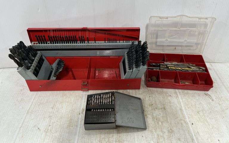 Large drill bit set, SAE, missing a few; Smaller set, missing a couple ...