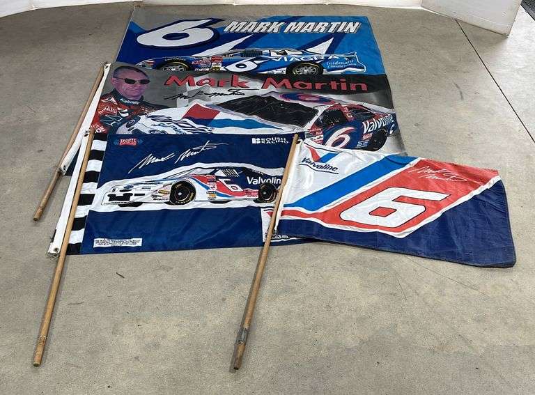 (4) Mark Martin racing flags with poles, includes: Two- Flags- 5' x 3 ...