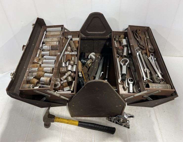 Approx. 40-50 lbs. Tools, old, antique, 4- slide out trays, everything ...