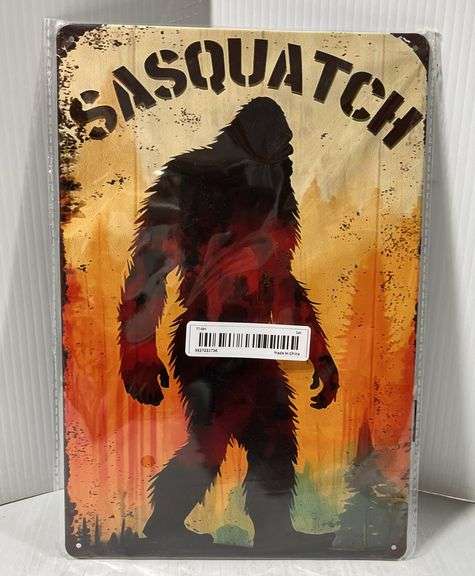 Tall Sasquatch metal sign, 9" x 12", NIP - Albrecht Auction Service