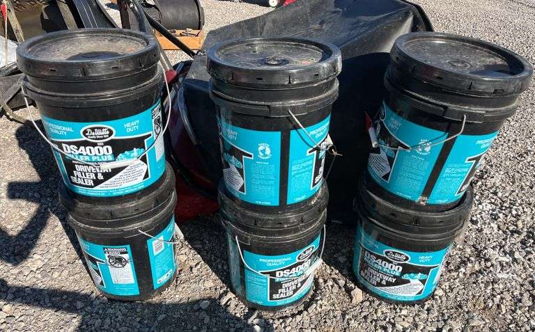 (6) 5-Gallon pails of DeWitt's DS4000 asphalt driveway filler, several ...