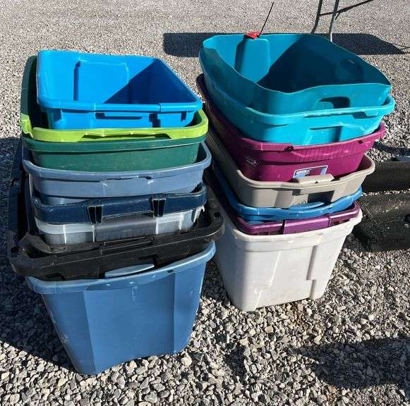 (16) Totes, most are 18-gallon size, some smaller, usable, some have ...