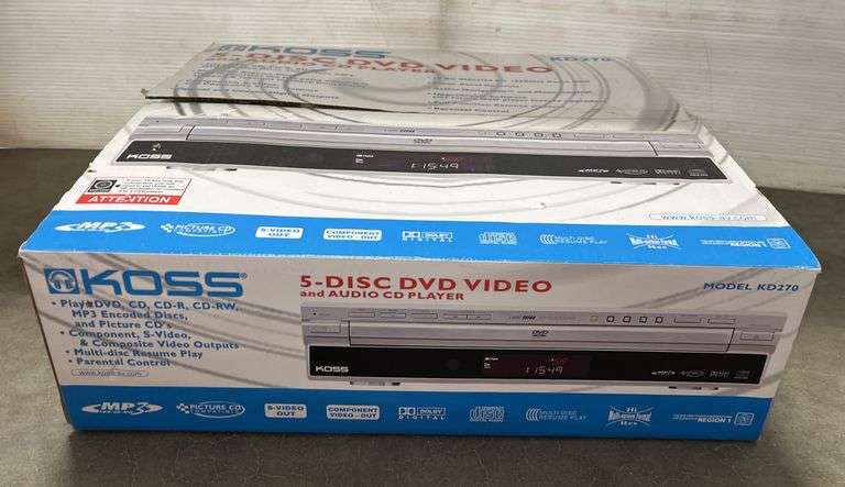 Koss 5-disc DVD video and CD player, NIB - Albrecht Auction Service