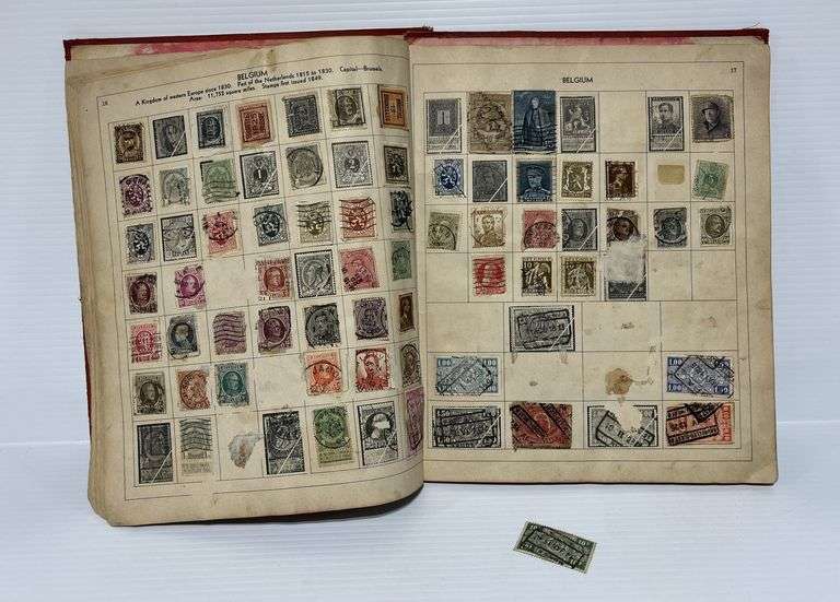 1931 Paragon stamp album, approx. (300) stamps with maps, cover ...