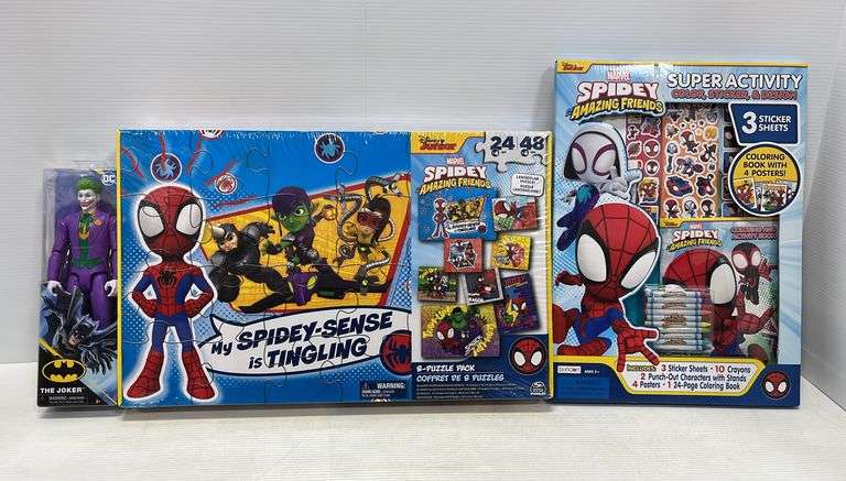 Joker action figure, 12"H; Spider-Man 8-puzzle pack; Spider-Man super ...
