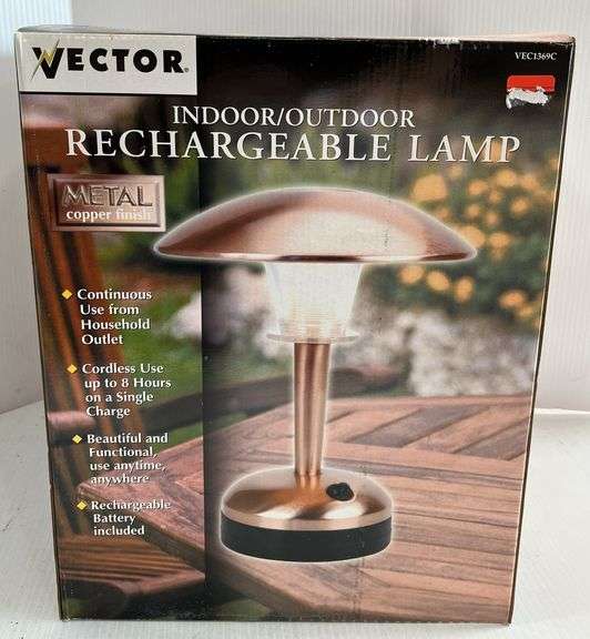 Vector indoor/outdoor rechargeable lamp, metal copper finish, new with ...