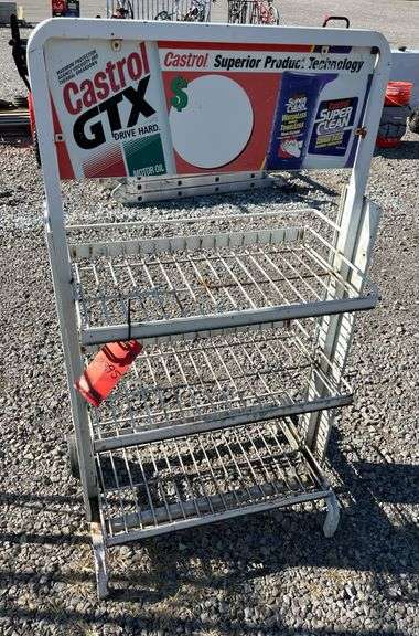 Castrol oil rack, has wheels to roll, 48" x 25 1/2" x 15" - Albrecht ...