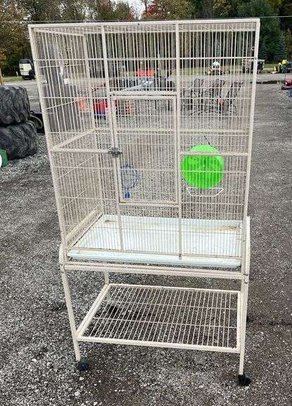 Big bird cage on rolling cart with plastic tray, cart- 32"H, cage- 32 ...
