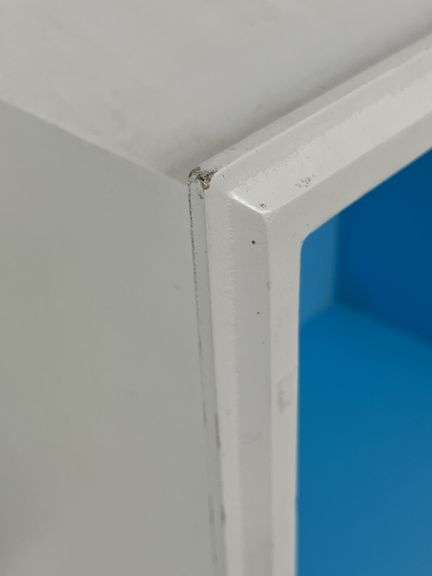 (3) Wall hanging wall cubes, white with painted interiors, blue- 14" x ...