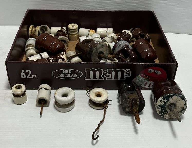 (34) Antique older ceramic insulators in brown and white, Joslyn Brown ...
