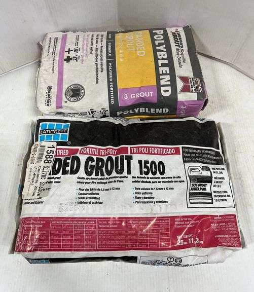 25 Lbs. of silver shadow grout, and 25 Lb. bag of snow white grout, new ...