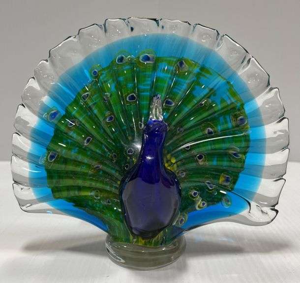 Murano peacock, 8 1/2"W, chipped back - Albrecht Auction Service
