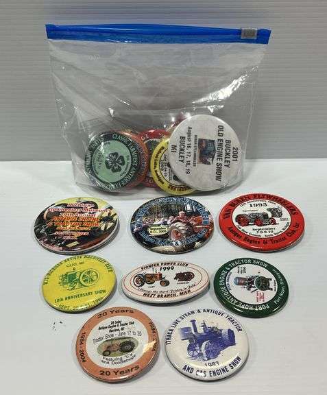 (20) Older engine show buttons, includes: Steam engines, gas engines ...