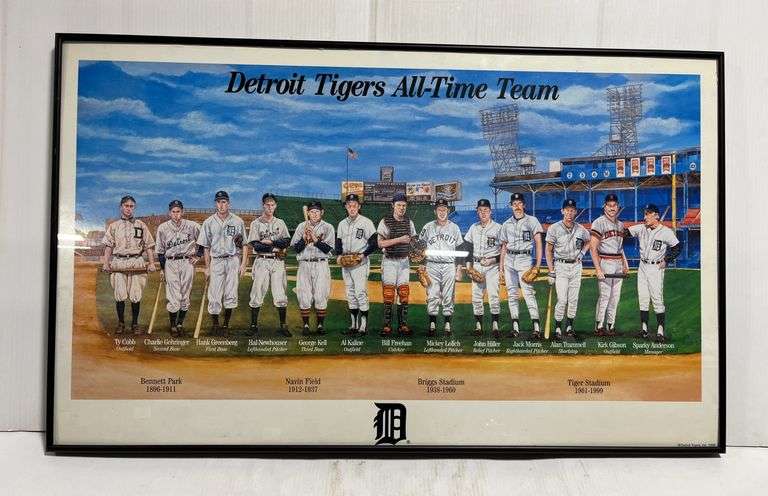 Detroit Tigers framed print, 33"W x 20"H - Albrecht Auction Service