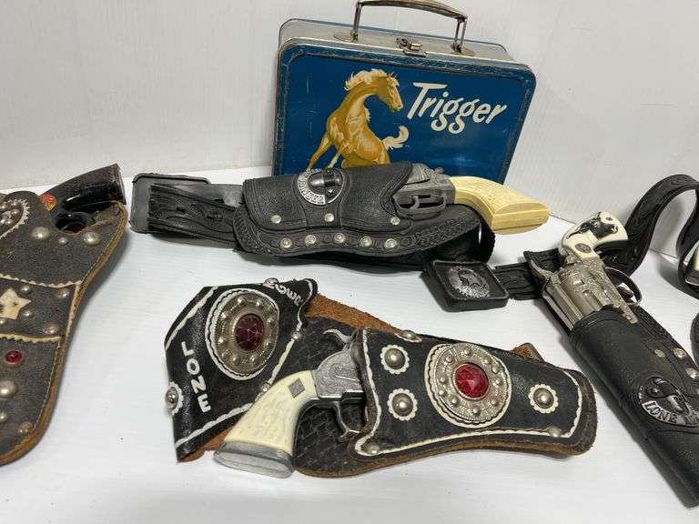 (2) Lone Ranger cap gun double holster belts sets; (2) Lone Ranger cap ...