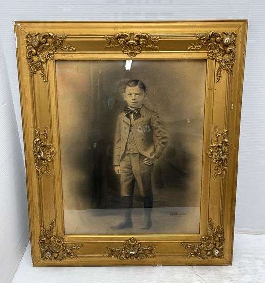 Large 1900's framed photo of teen boy dressed in his Sunday clothes, 23 ...