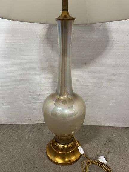 Mid-century modern iridescent lamp with silk shade 38"H, very nice ...